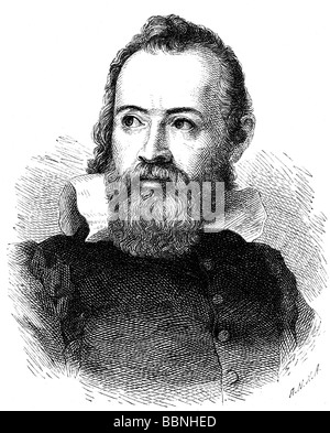 Engraving portrait of Galileo Galilei (1564 - 1642), Italian astronomer ...