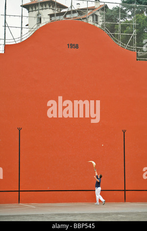 A GAME OF GRAND CHISTERA PELOTA, GRAND FRONTON, BIDART, PYRENEES ...