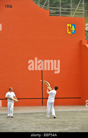 A GAME OF GRAND CHISTERA PELOTA, GRAND FRONTON, BIDART, PYRENEES ...