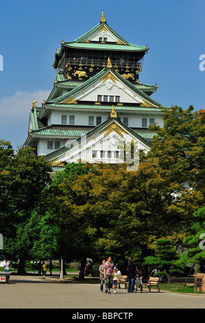 Osaka Castle main keep (Tenshu) on inner wall. Osaka Castle is a ...