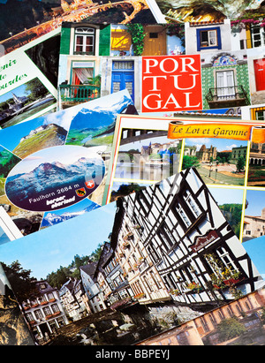 Pile of European travel postcards close up Stock Photo - Alamy