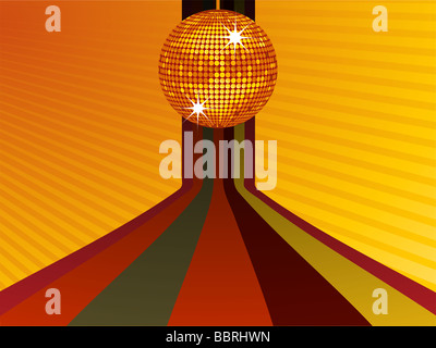Sparkling gold disco ball on a halftone orange background Stock Photo ...