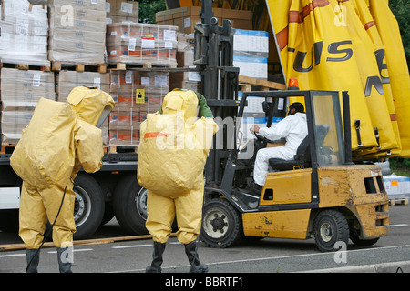 Truck carrying a load of radioactive nuclear material in a flask a ...