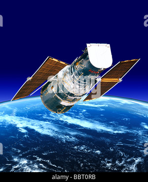 NASA Hubble Telescope floating above earth from space Stock Photo - Alamy