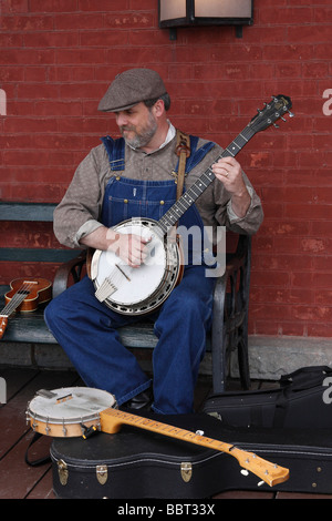 Male musician playing banjo country music sitting chair indoor Stock ...