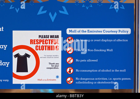 Dubai Mall Courtesy Policy, sign posted at mall entrance, Dubai, UAE ...