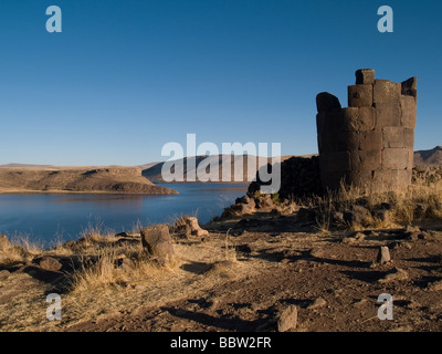 PERU The ruins and burial towers at Sillustani, near Puno. Example of a ...