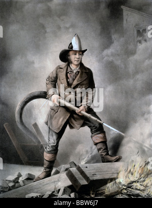 American Fireman Firefighter Fire Hose Stock Photo - Alamy