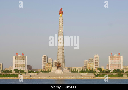 The Juche Idea Tower in Pyongyang. Juche is a North Korean political ...