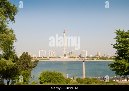 The Juche Idea Tower in Pyongyang. Juche is a North Korean political ...