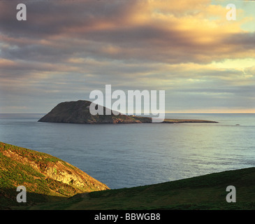 View of Ynys Enlli (Bardsey Island) from Mynydd Mawr, Llyn Peninsula ...