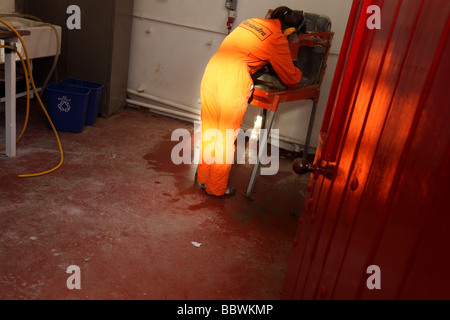 Scientist cutting up a Stalagmite sample from the giant caves of Borneo ...