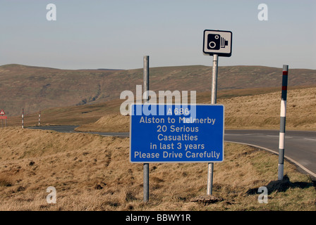 A686 Hartside Melmerby to Alston Cumbria Warning signs to drivers about ...
