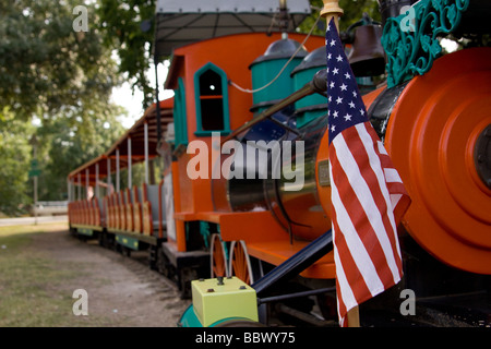 Little train in Landa Park near New Braunfels, Texas. Tourist get a ...