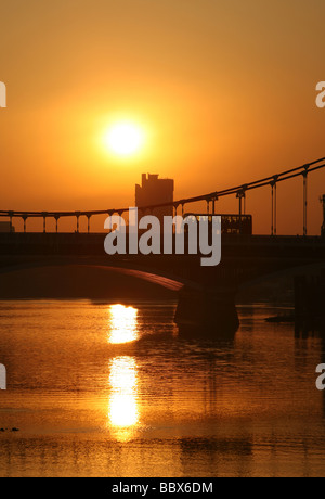 Chelsea Bridge at dawn viewed from Chelsea Embankment London Stock ...