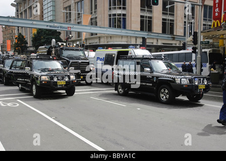 NSW Police Public Order and Riot Squad, including water canon, in a ...