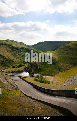 Looking down the concrete slipway on the dam at the end of the Llyn ...