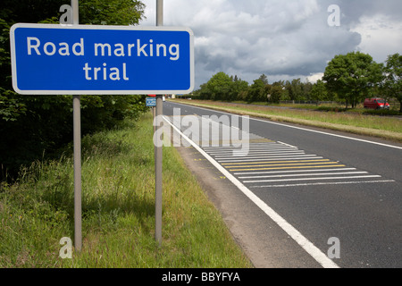 road marking trial roadsign and markings on dual carriageway county ...