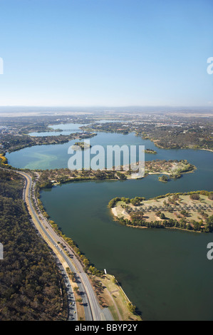 Parkes Way Weston Park right Black Mountain Peninsula Lake Burley Griffin Canberra ACT Australia ...
