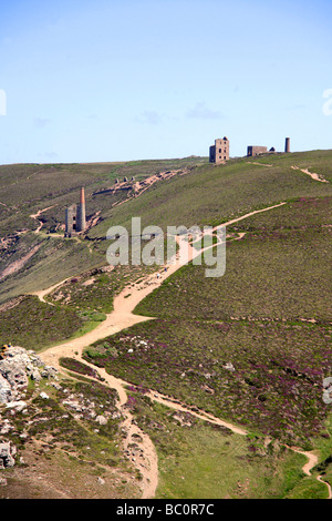 Eroded footpaths on cliffs near Chapel Porth, St Agnes, Cornwall Stock ...