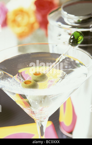 tasty Martini with olive. Classic Shaken Dry Vodka Martini. Space for ...