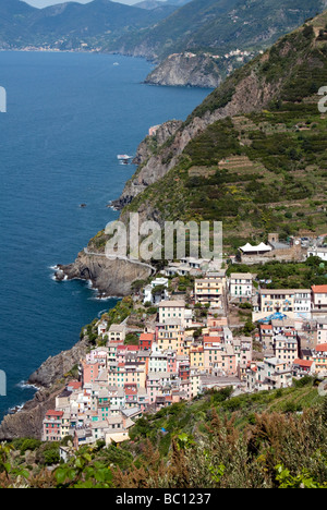 Riomaggiore the southernmost town of the Cinque Terre showing the ...
