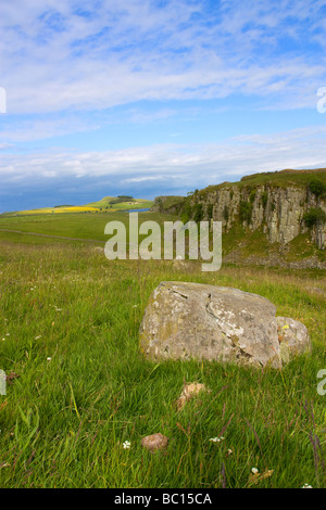 Steel Rigg Craggs and Hadrian's Wall Stock Photo - Alamy