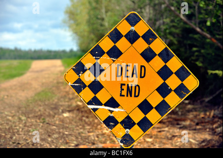 yellow and black dead end road sign in the desert with bullet holes ...