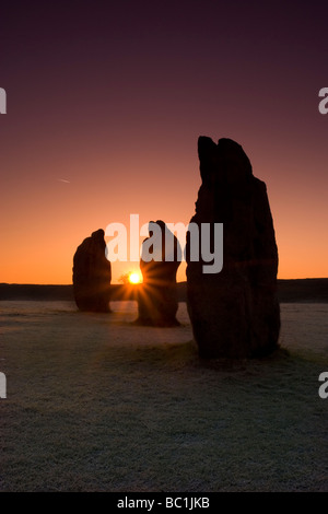 Sunrise over Avebury Stone Circle, one of Europe's largest Stock Photo ...