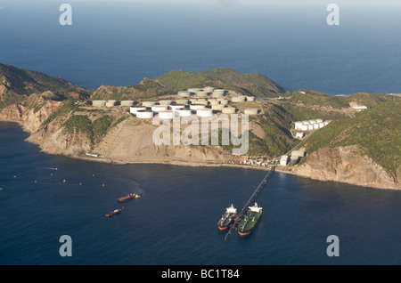 Sint Eustatius terminals of Statia Oil silhouette of Saba in the ...