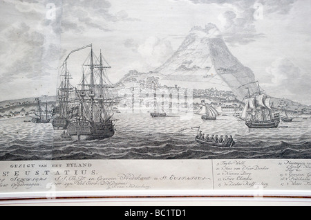 Historical drawings of the harbour of colonial Sint Eustatius Stock ...
