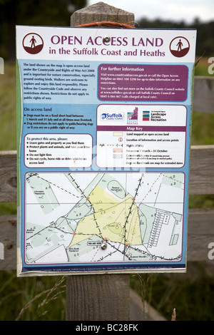 Sign for Open Access Land Suffolk Coast and Heaths AONB Sutton Heath ...