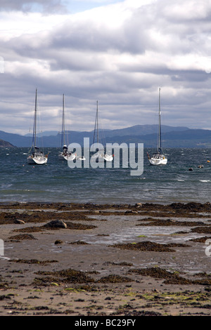 Sailing boats anchored at Armadale, Isle of Skye, Inner Hebrides, West ...