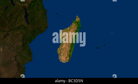 Satellite Image Of Madagascar Highlighted Stock Photo - Alamy