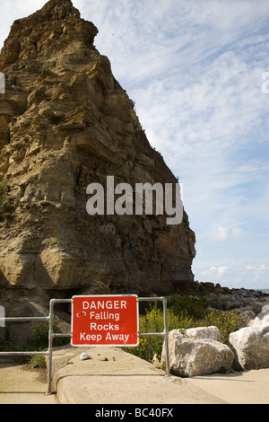 Danger warning sign for unsafe cliff edge. Swanage, Dorset, UK Stock ...