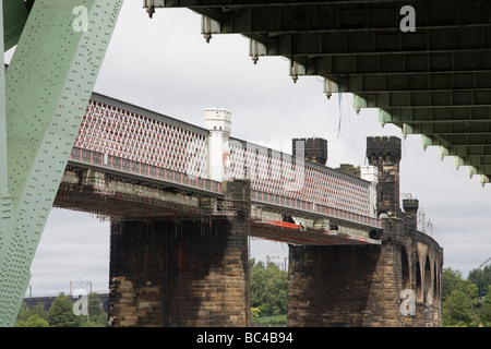 Refurbishment of The Runcorn Railway Bridge crosses the River Mersey at ...