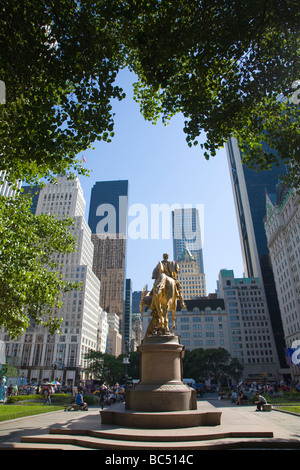 equestrian gold colored statue at Central Park New York Stock Photo - Alamy
