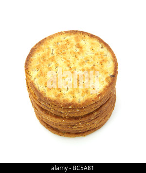 A Stack of Round Salt Crackers with Sesame Isolated on White Background ...