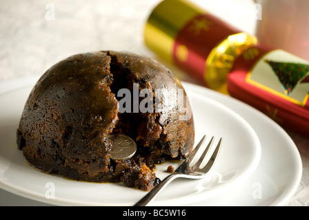 Traditional Christmas Pudding with a Silver Coin Stock Photo - Alamy
