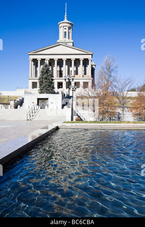 Tennessee State Capitol building, built between 1845 and 1859 in Greek revival style with statue ...