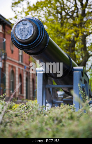 24 pounder cast-iron Blomefield cannon. Pear mill in the background ...