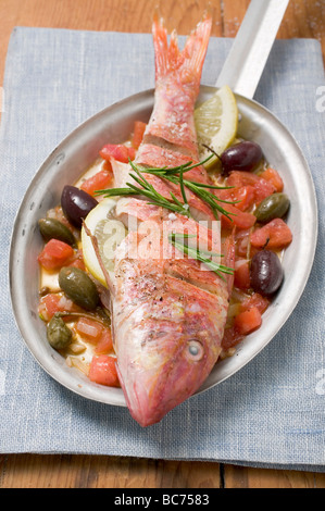 Fried red mullet on Mediterranean vegetables Stock Photo - Alamy