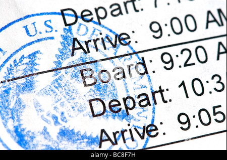Boarding pass and airline ticket with Homeland Security approval stamp ...