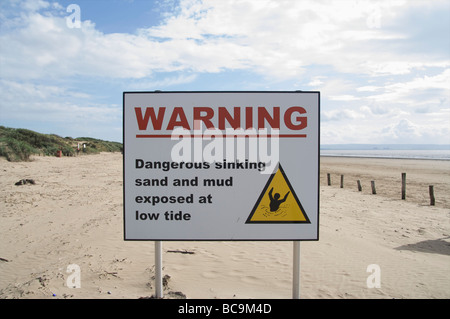 Dangerous sinking sand and mud warning sign Shingle Street Suffolk ...