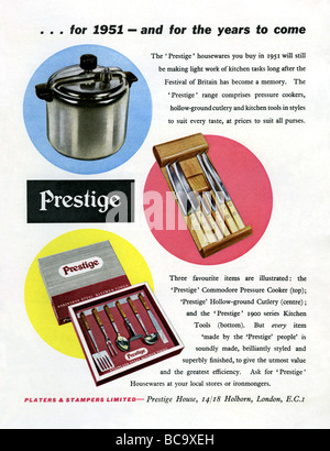 1951 British advertisement for Prestige pressure cookers Stock Photo ...