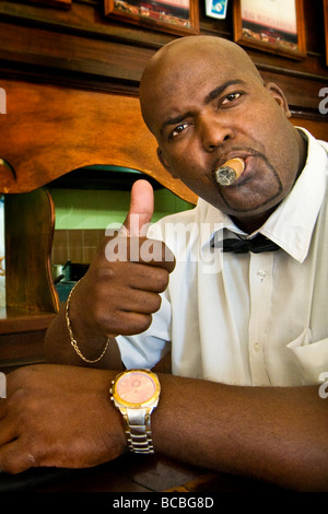 Cuba. Havana. Bar Monserrate. Man Who Smokes A Cigar Stock Photo - Alamy