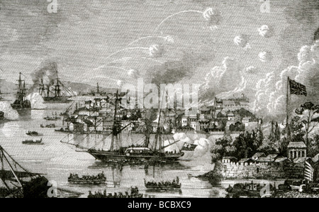 First Opium War (1839 - 1842), the Chinese fleet is burned by the ...
