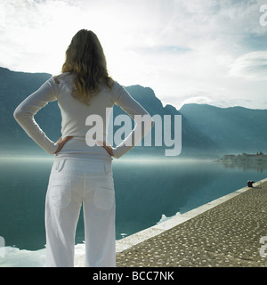 woman facing bay in montenegro Stock Photo - Alamy