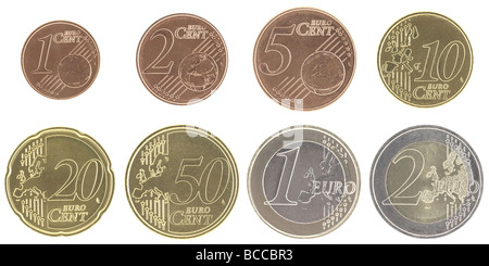 Uncirculated euro coins set with new map isolated in white Stock Photo ...