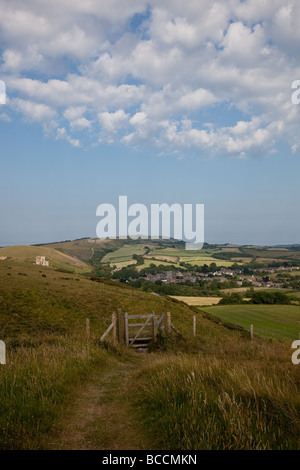 CORFE CASTLE AND THE VILLAGE OF CORFE CASTLE, PURBECK HILLS, DORSET ...